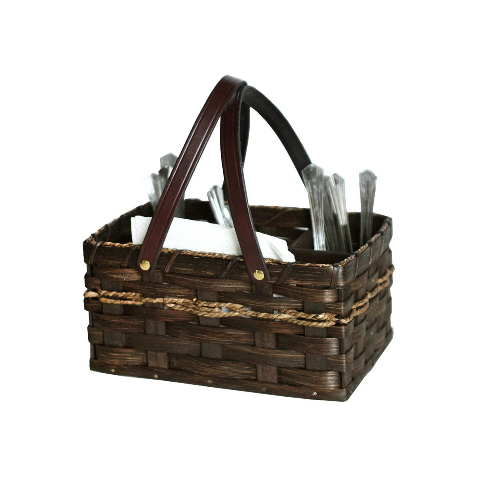 Custom Kitchen / Utensil Organizer Compartment Basket W/ Leather ...