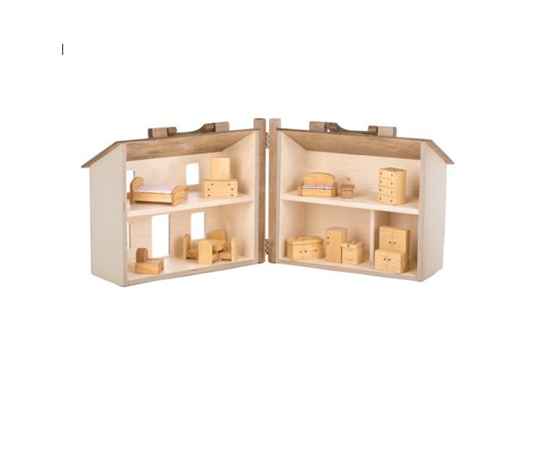 Wooden Doll House With Furniture Set, Portable and Foldable, Doll House ...