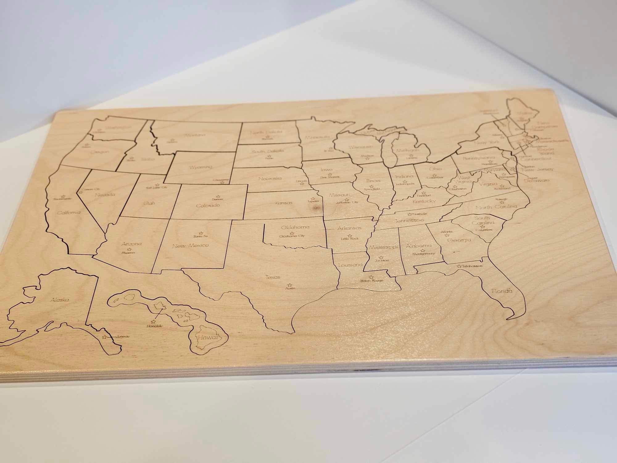 USA Puzzle With State and Capital Names, Laser Etched Wooden Puzzle ...
