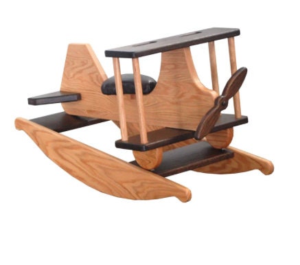 Amish Made Rocking Horse Airplane SOLID OAK Biplane Rocker With Working ...