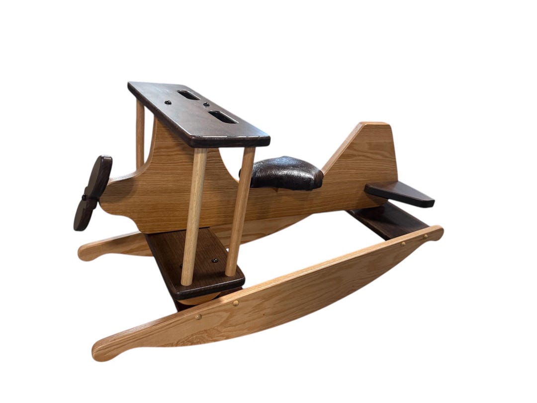 Amish Made Rocking Horse Airplane SOLID OAK Biplane Rocker With Working ...