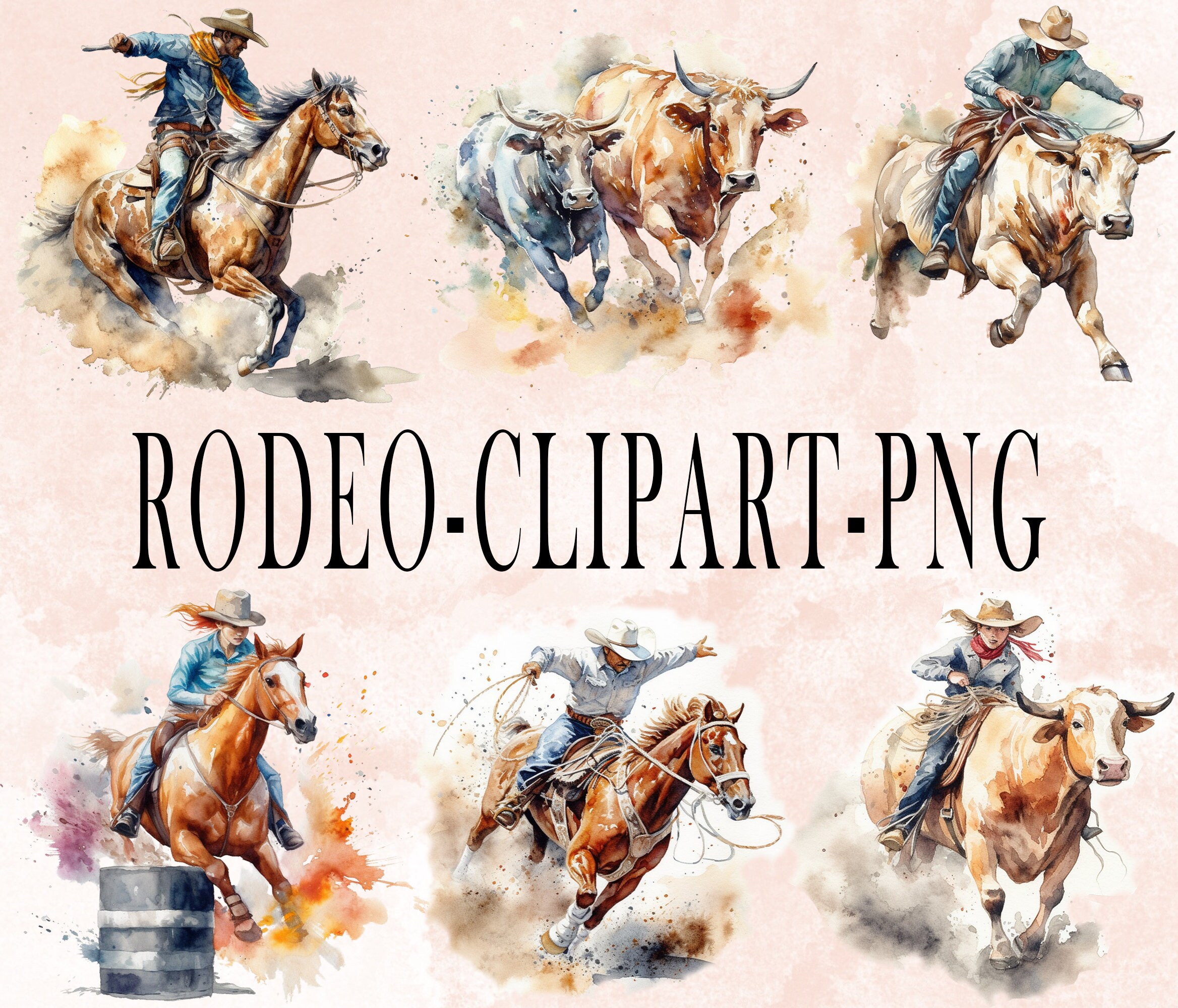 Watercolor Rodeo Clipart Bundle Watercolor Cowboy Clipart - Etsy