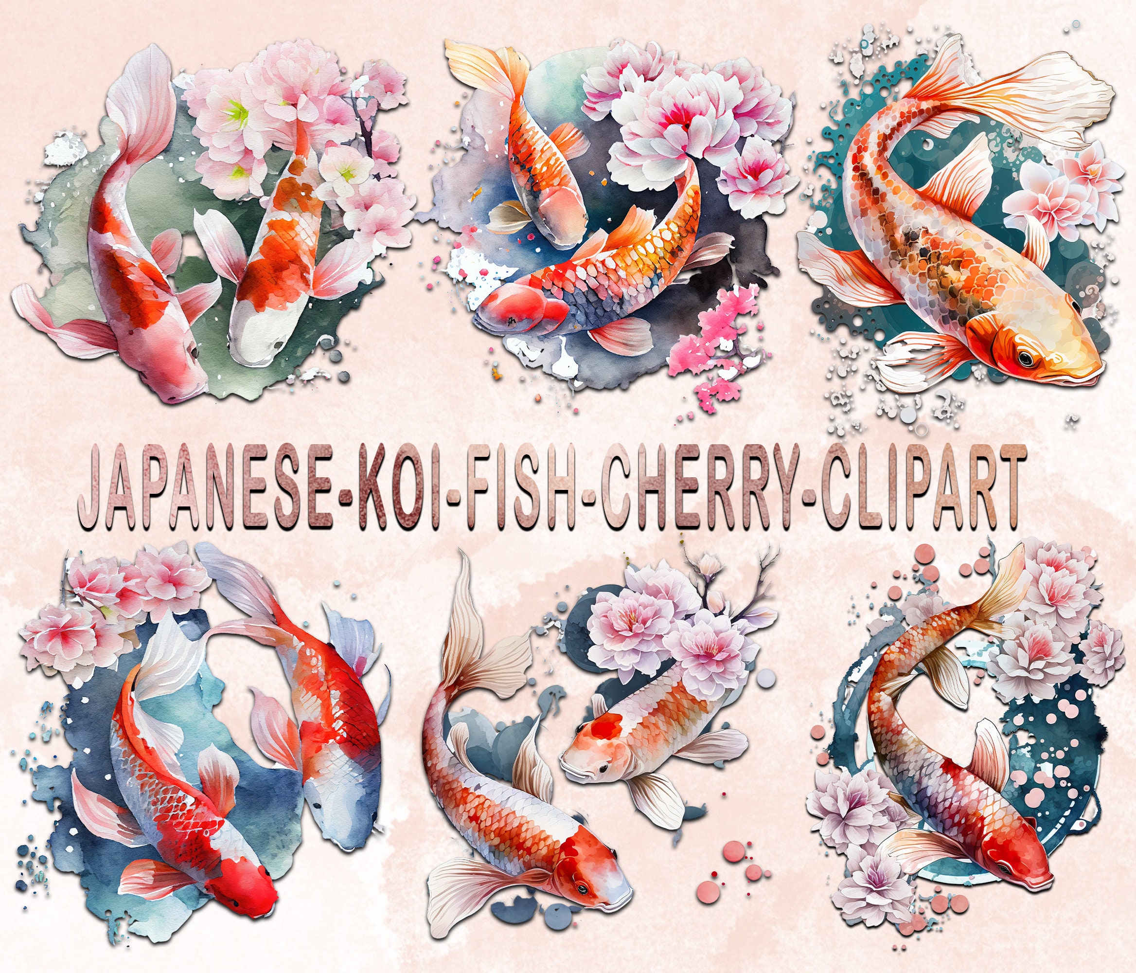 Watercolor Japanese Koi Fish Clipart Bundle Watercolor - Etsy