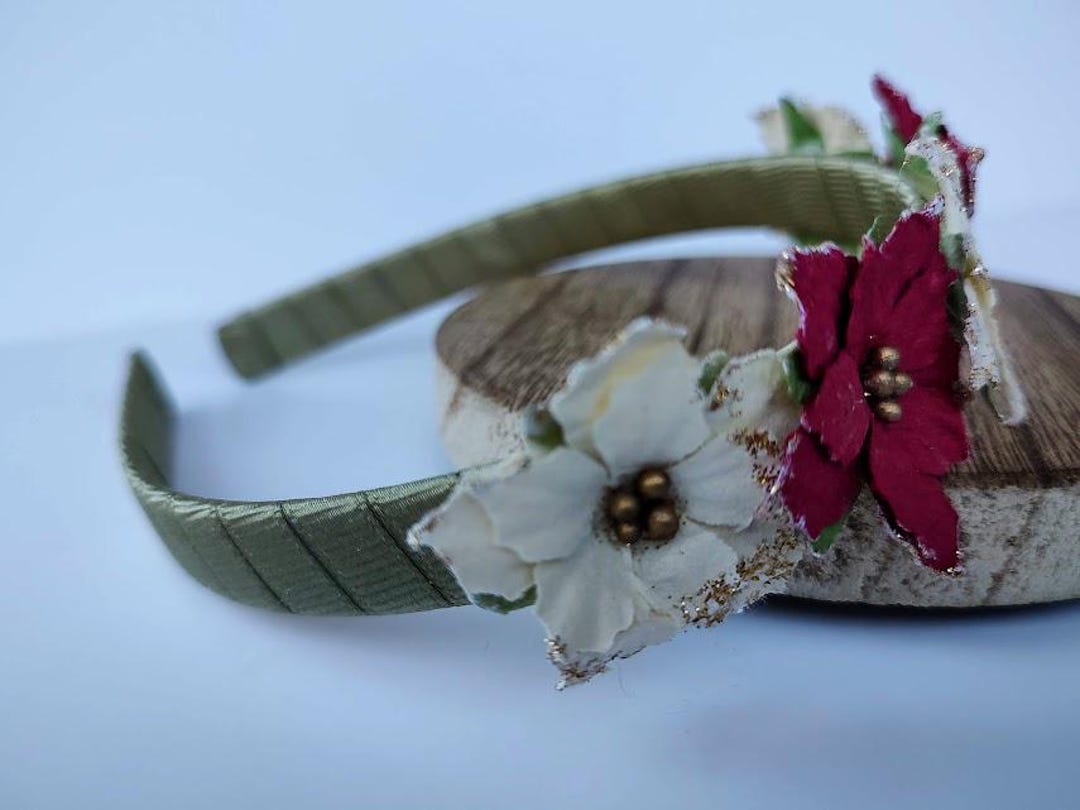 Holiday Poinsettia Satin Wrapped Alice Band Headband, Floral Headpiece ...