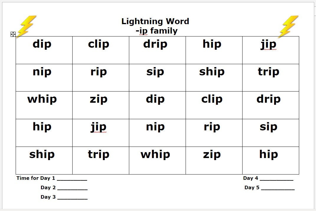 Lightning Words Ip Word Family - Etsy