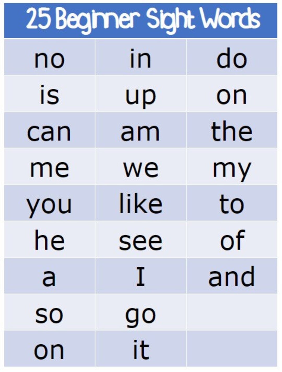 25 Beginner Sight Words - Etsy