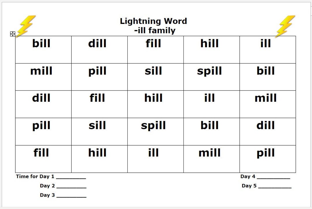Lightning Words Ill Word Family - Etsy