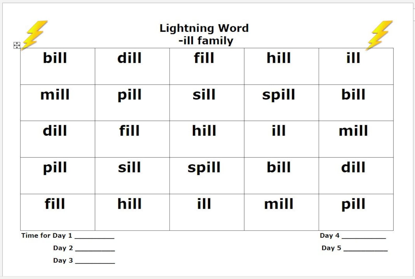 Lightning Words Ill Word Family - Etsy