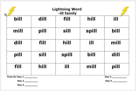 Lightning Words Ill Word Family - Etsy