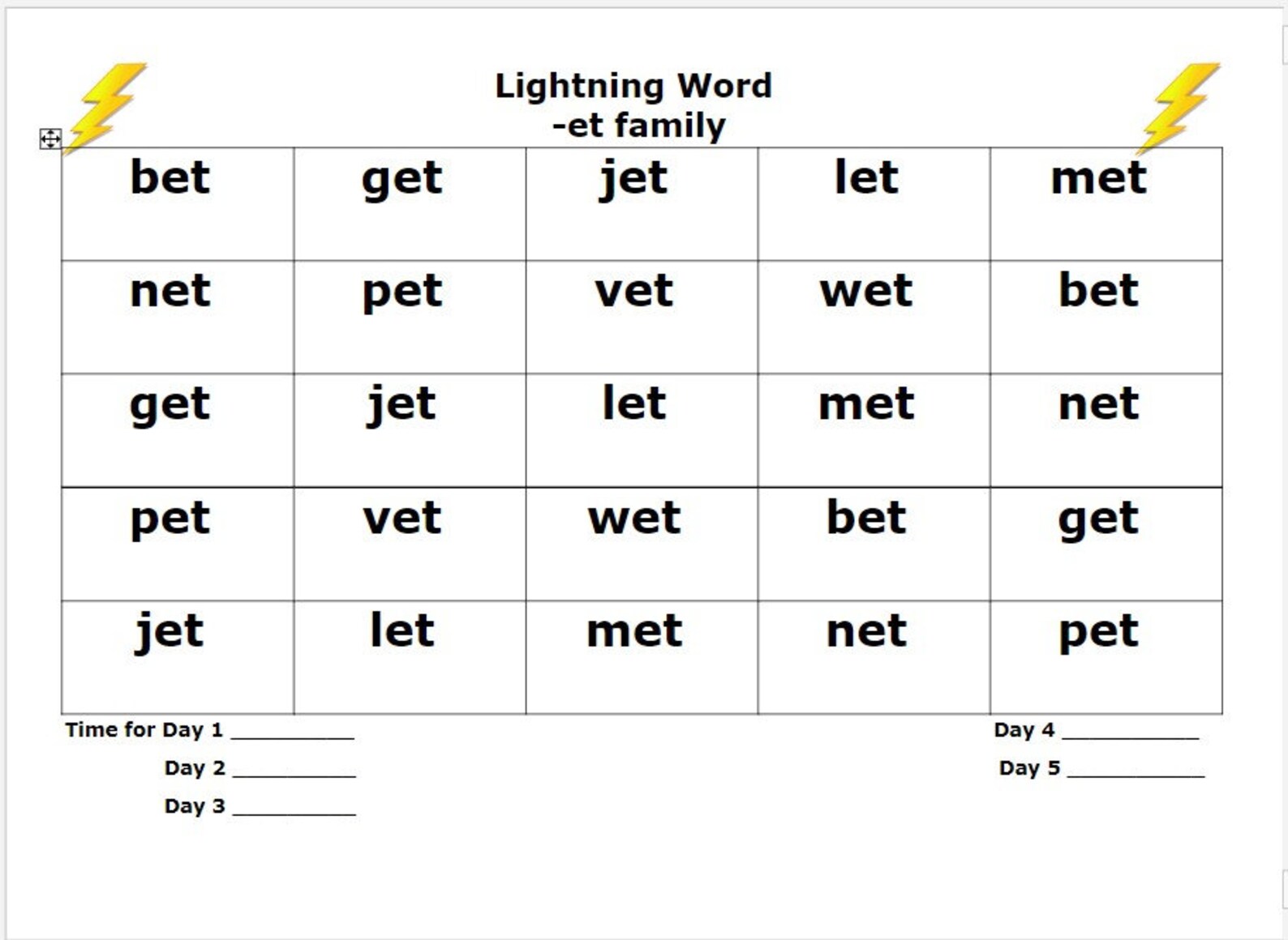 Lightning Words Et Word Family - Etsy