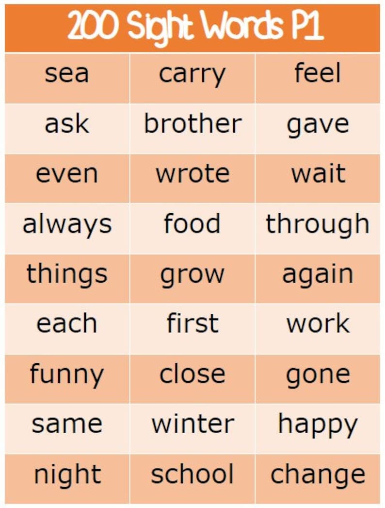 200 Sight Words - Etsy
