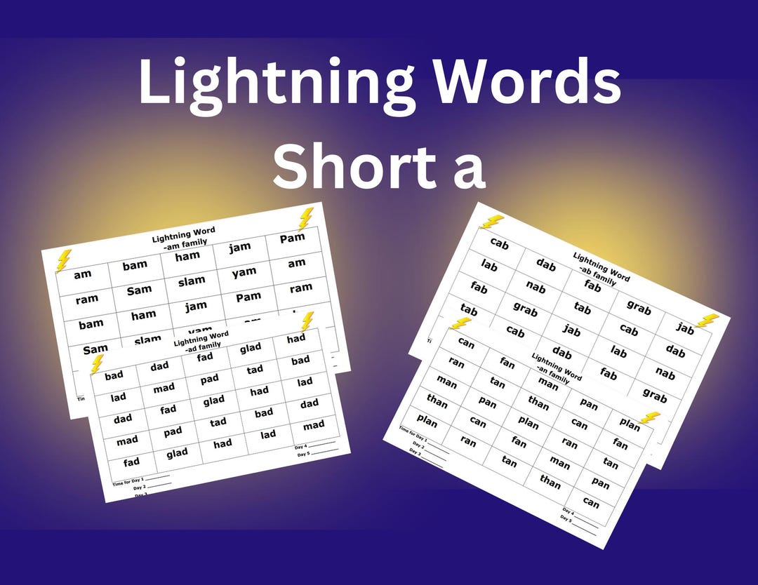 Word Family Lightning Words Short a Words -- 1st Grade - Etsy