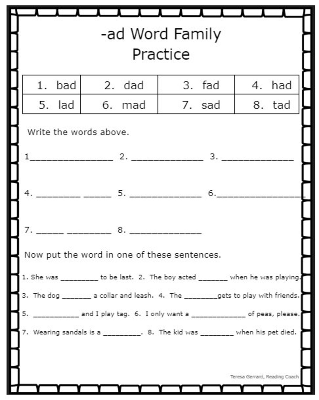 Ad Word Family Word Work - Etsy