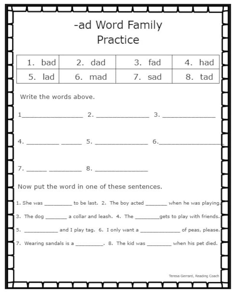 Ad Word Family Word Work - Etsy