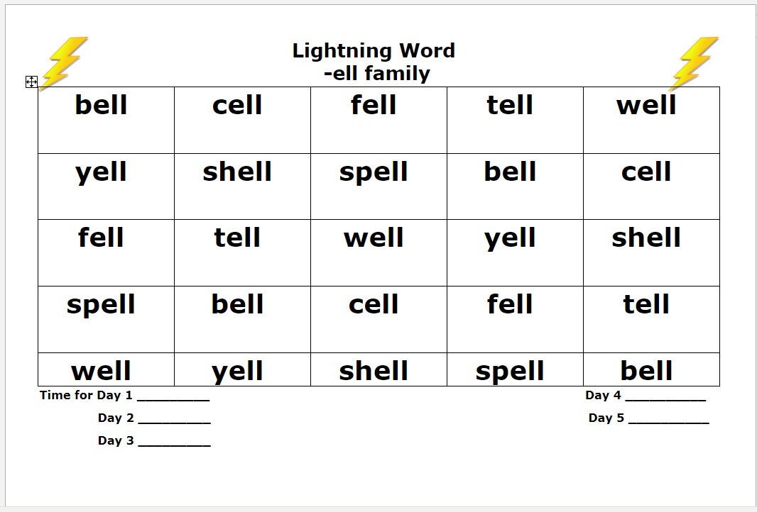 Lightning Words Ell Word Family - Etsy
