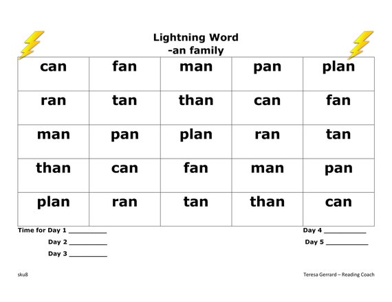 An Word Family Lightning Words - Etsy