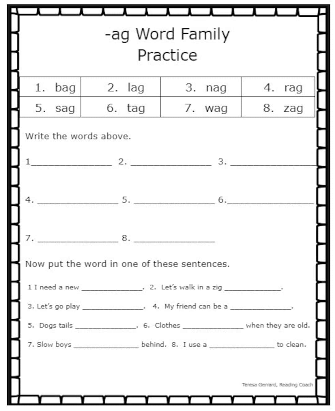 Ag Word Family Word Work - Etsy