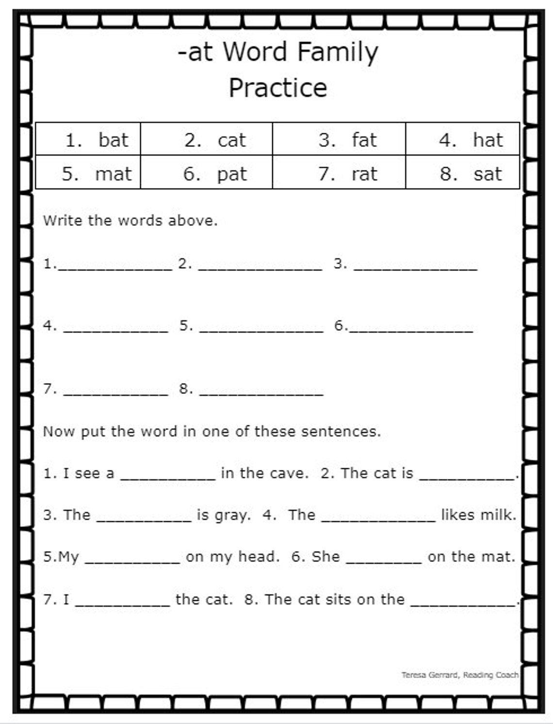 Short a Word Family Word Work - Etsy