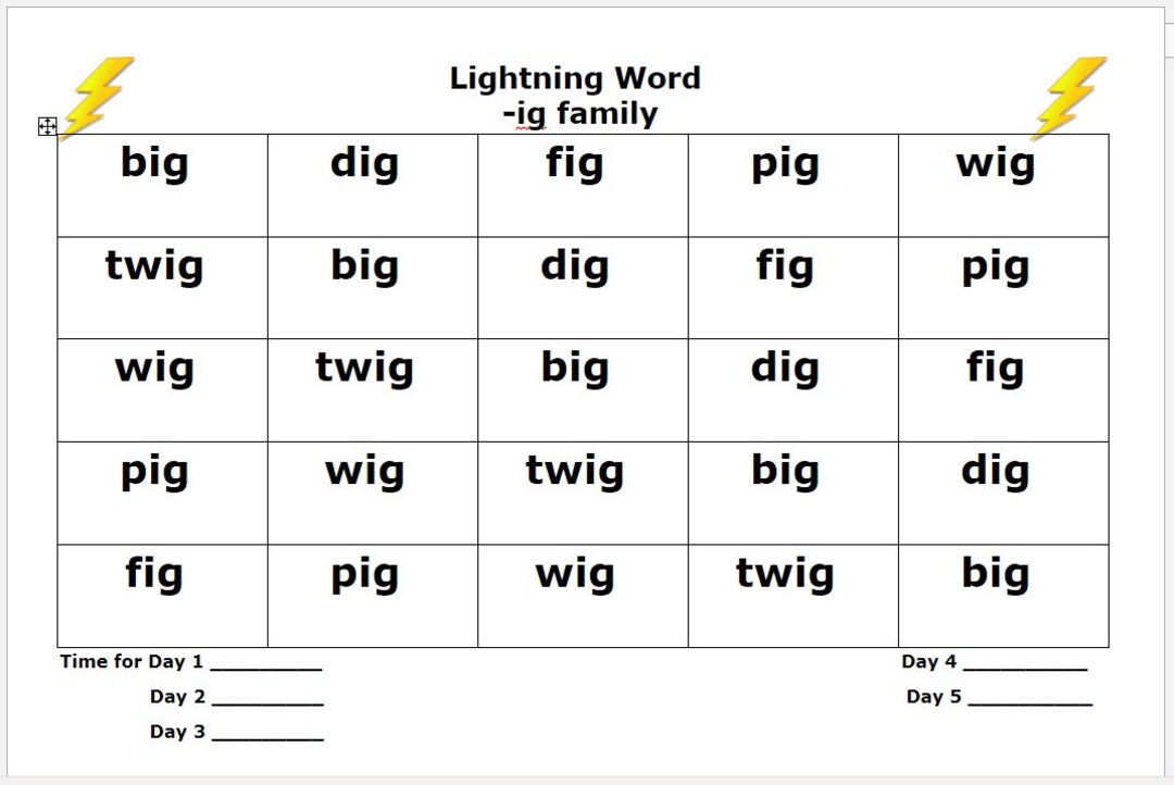 Lightning Words Ig Word Family - Etsy Australia