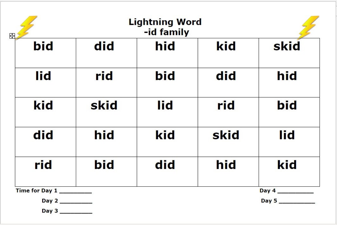 Lightning Words Id Word Family - Etsy
