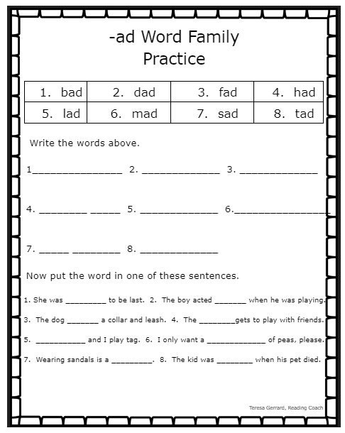 Short a Word Family Word Work - Etsy