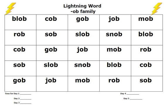 Lightning Words 0b Word Family - Etsy