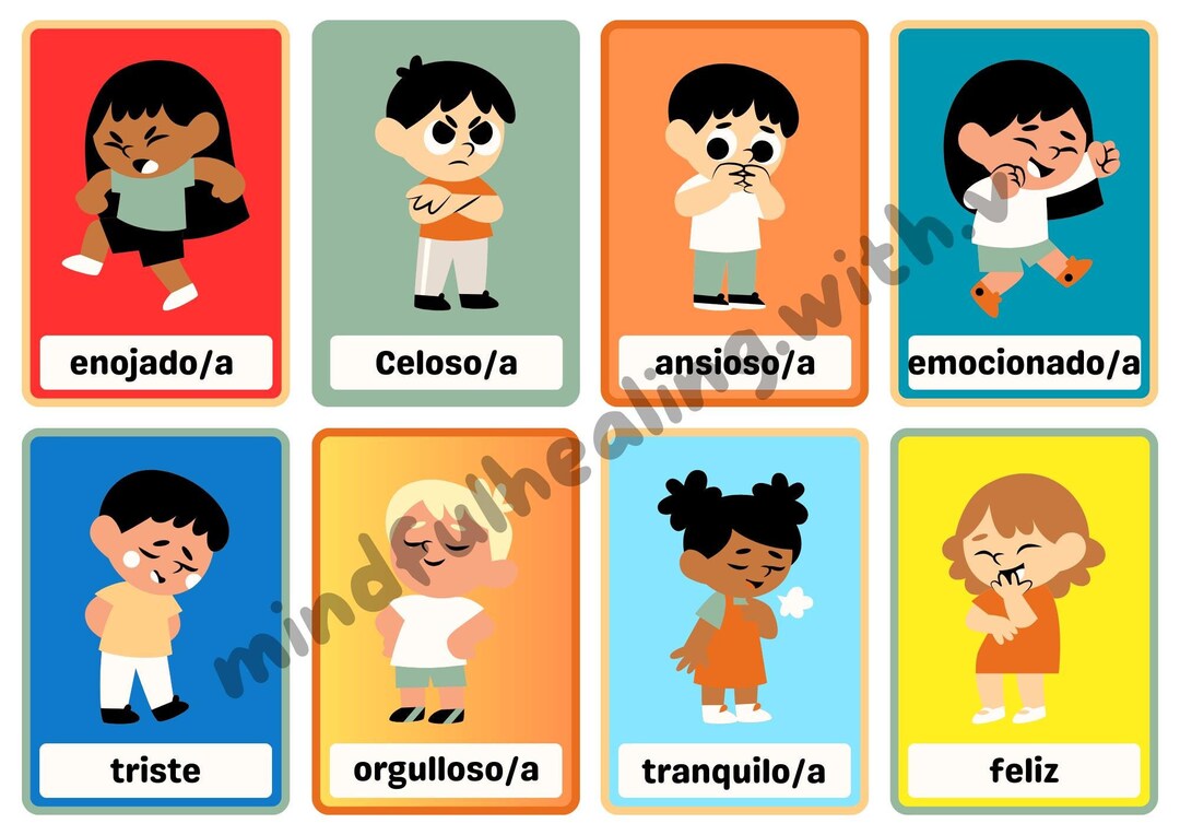 Emotions Flash Cards Spanish/english - Etsy
