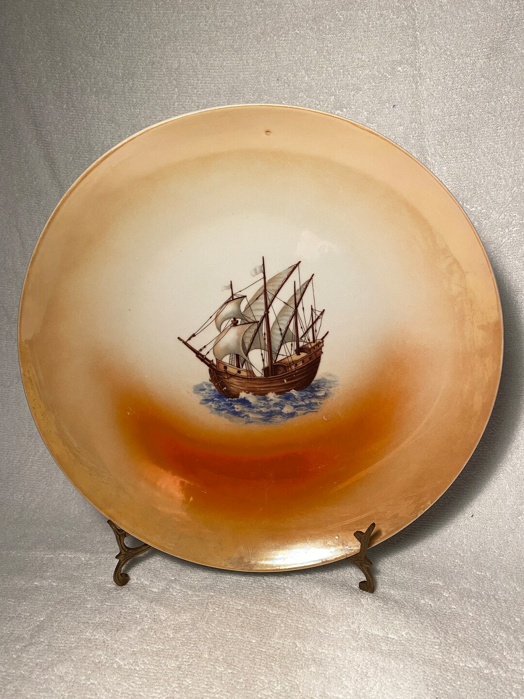 P.k.unity Platter Large Round Porcelain Orange Ombre Luster Sailing ...
