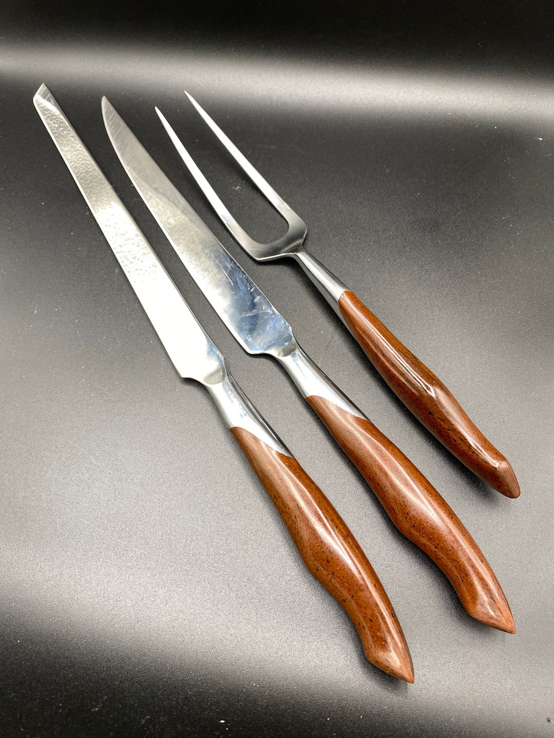 Carving Set 3 Piece: 2 Carving Knives and One Large Fork. Stainless ...
