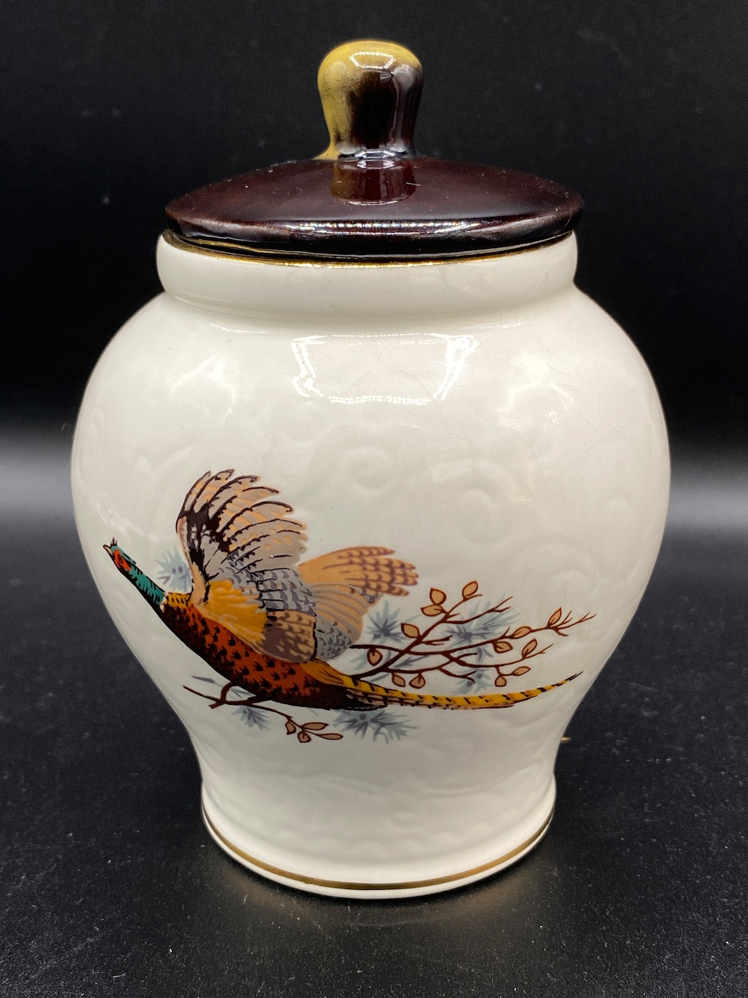 Crown Devon Ginger Jar With Lid. White Molded Bone China With Brown Lid ...