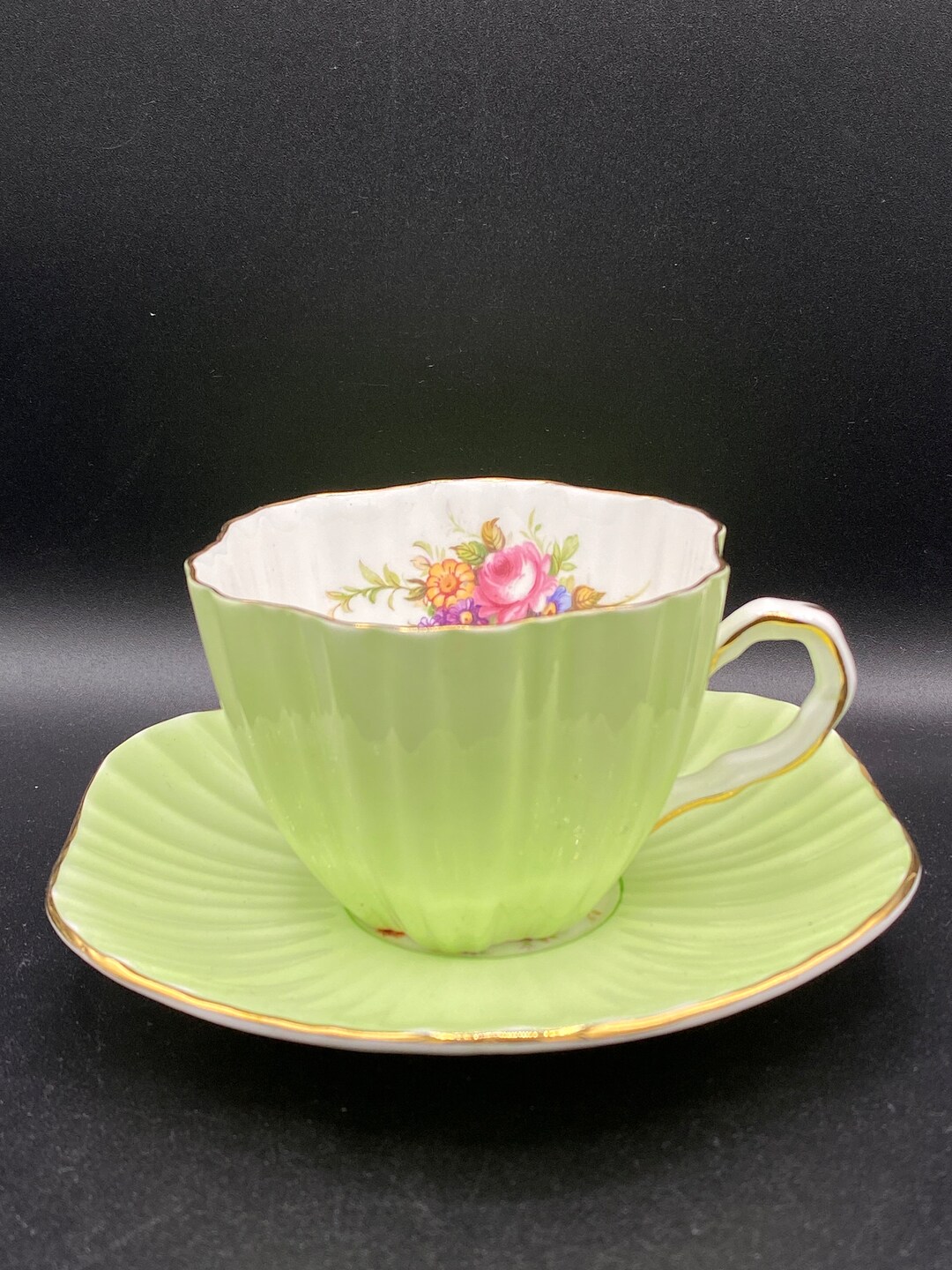 E.b.foley Tea Cup and Saucer. White Bone China, Pale Green Exterior ...