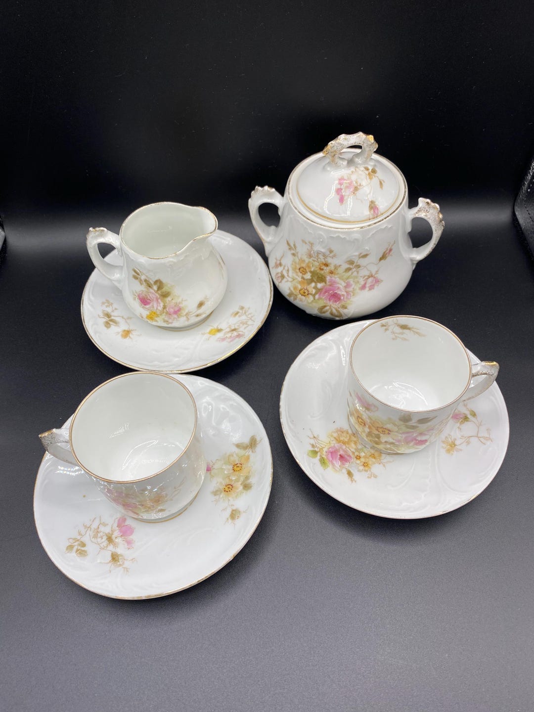 Springer and Co. Cup and Saucer X2, Cream & Sugar, White Molded ...