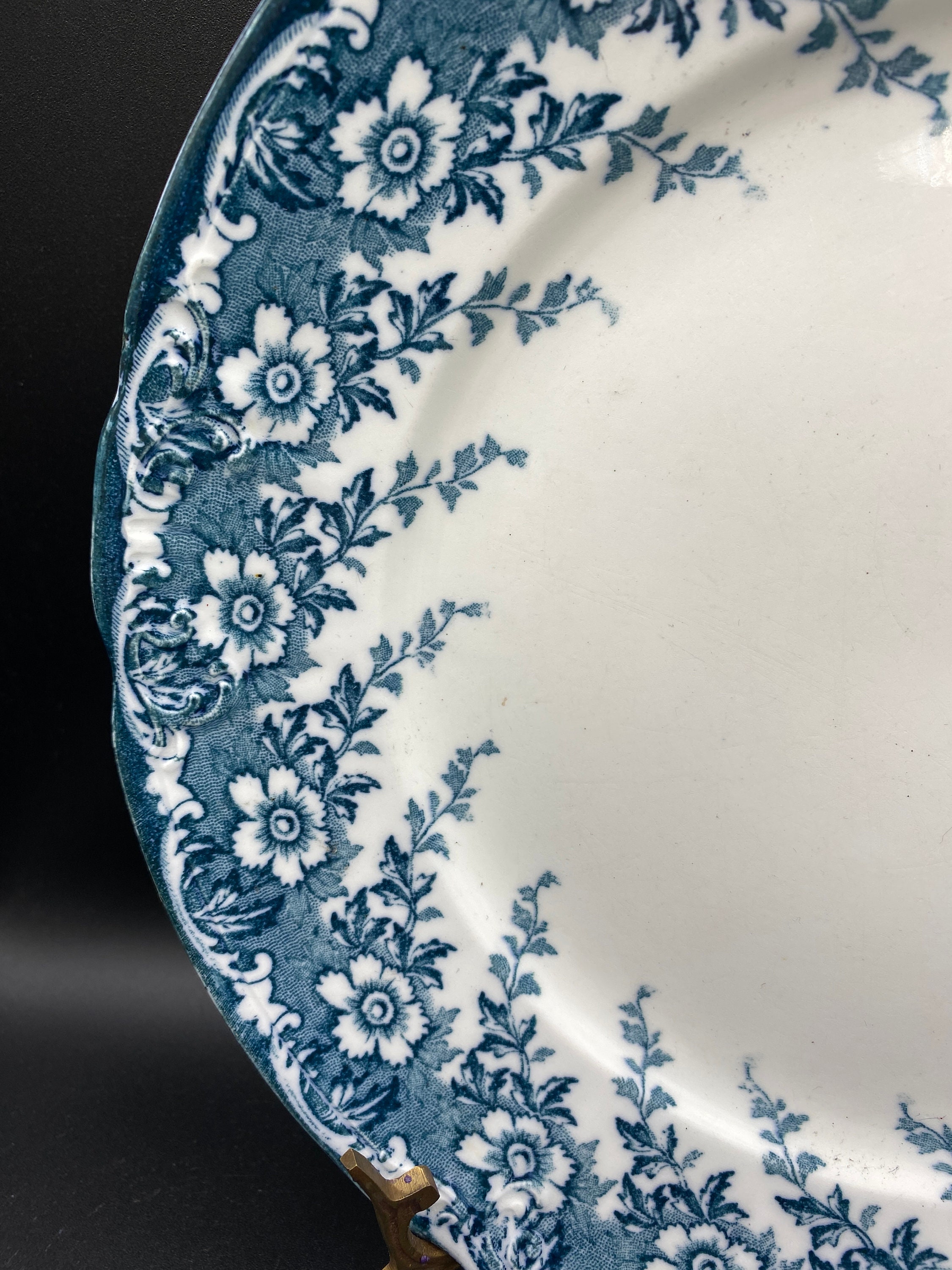 F. Winkle and Sons Plate Semi-porcelain Flow Blue Tea Rose matlock ...