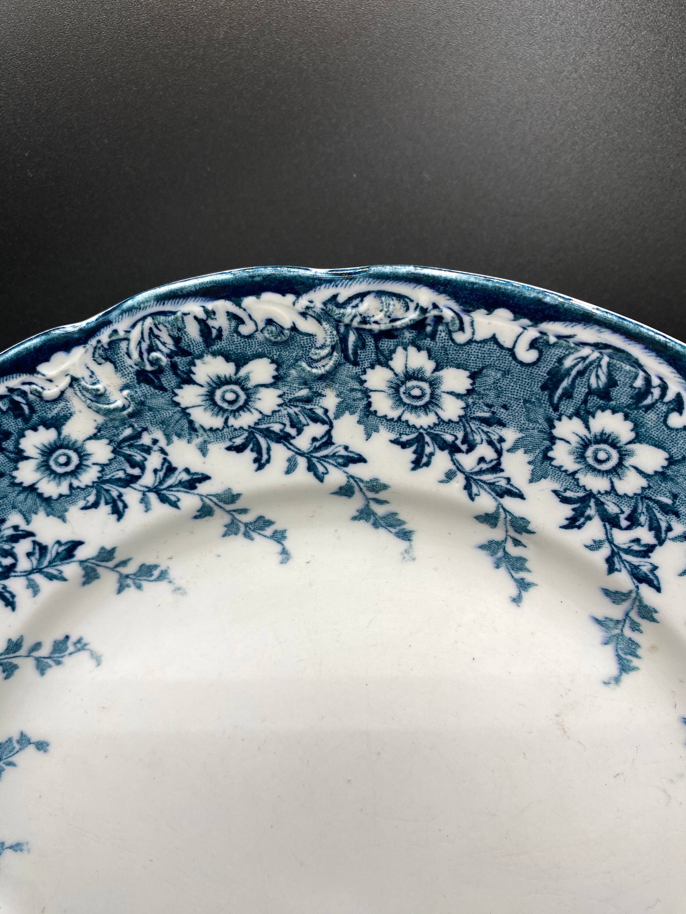 F. Winkle and Sons Plate Semi-porcelain Flow Blue Tea Rose matlock ...