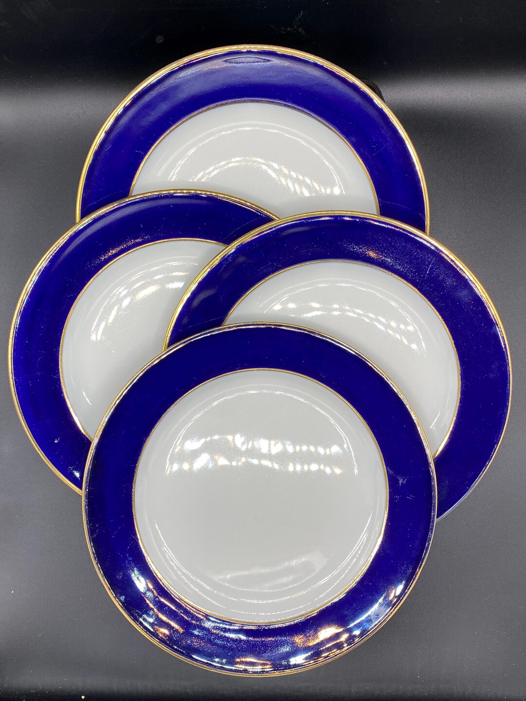 Schumann Side Plates X4 Echt Cobalt on White Porcelain, Gold Rims ...