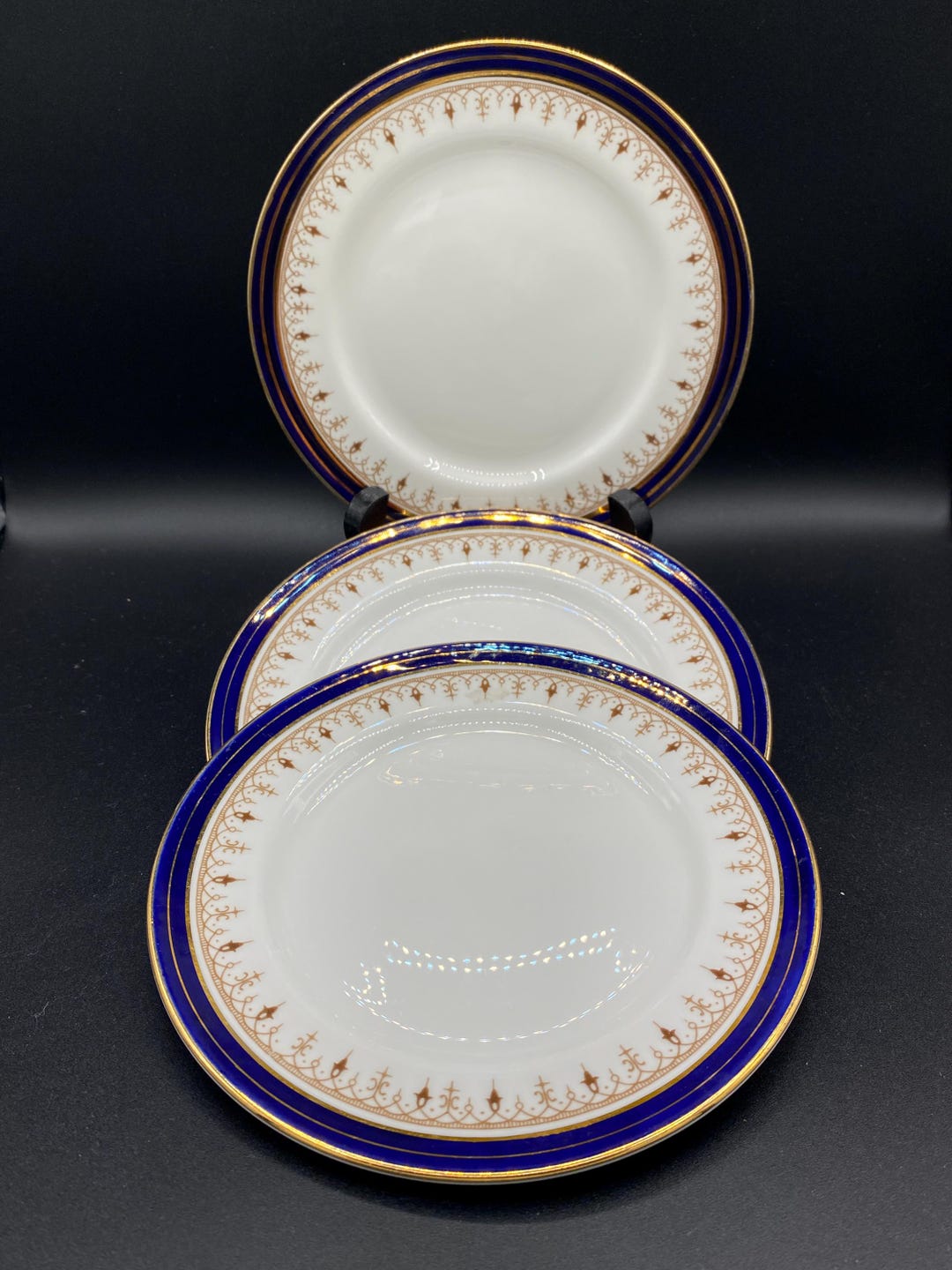 Aynsley Leighton 1646 Side Plates X 3 Fine White Bone China Cobalt Blue ...