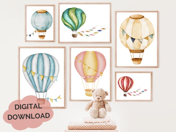 Hot Air Balloon Watercolor Nursery Print Set Gallery Wall - Etsy