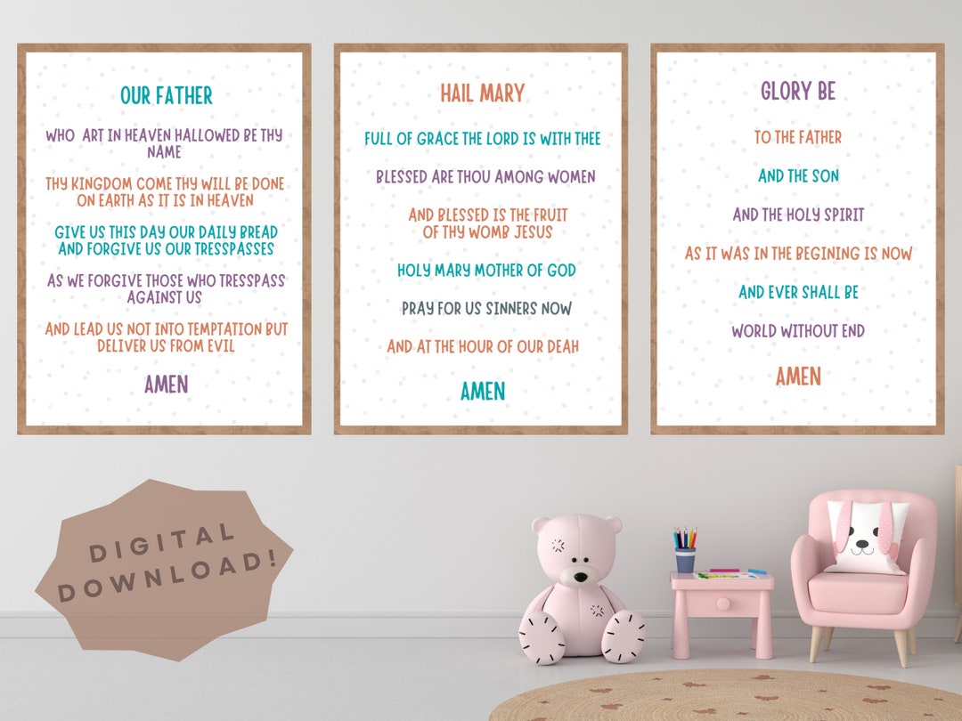 Catholic Nursery Kids Prayers Digital Download Wall Art Our Father Hail ...