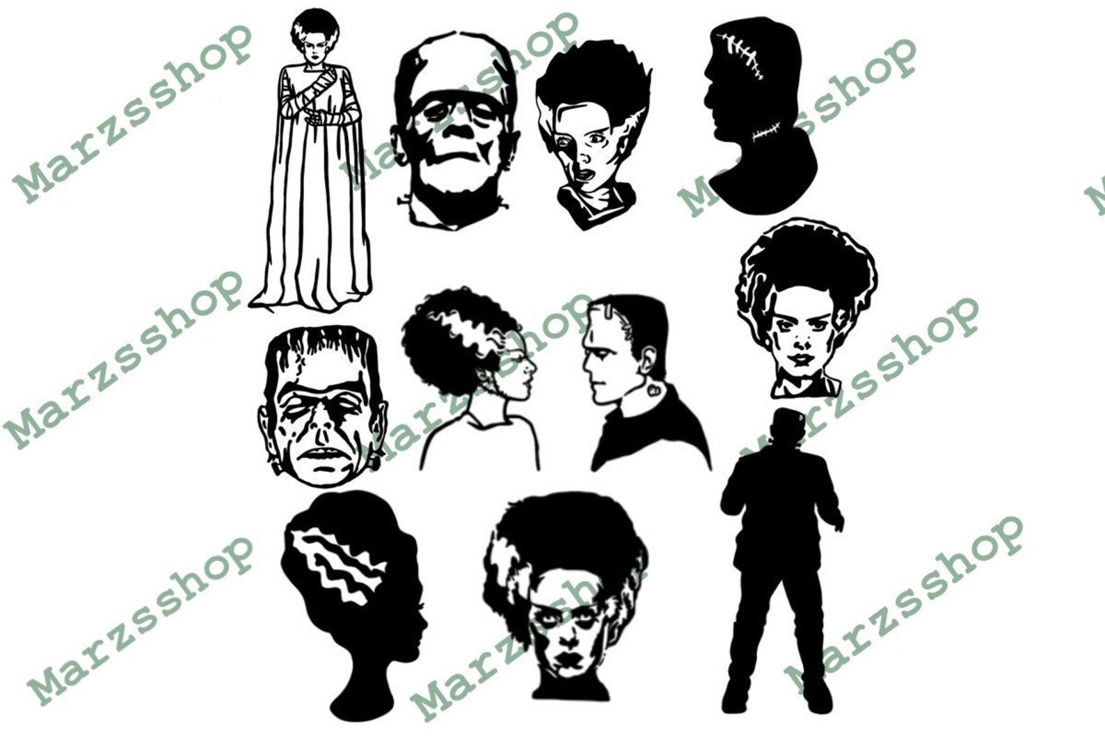 10 Piece SVG and PNG Bundle Frankenstein Inspired Bride of - Etsy