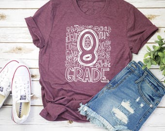 8th Grade Shirt, 8th Grade Typography T-shirt, Eighth Grade Teacher ...