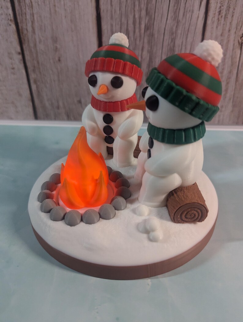 3D Printed Snowman Campfire Scene: Light-up Winter Decor - Etsy
