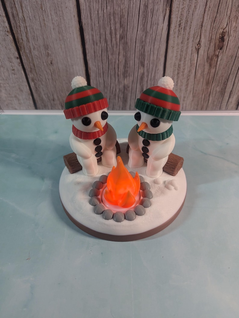 3D Printed Snowman Campfire Scene: Light-up Winter Decor - Etsy