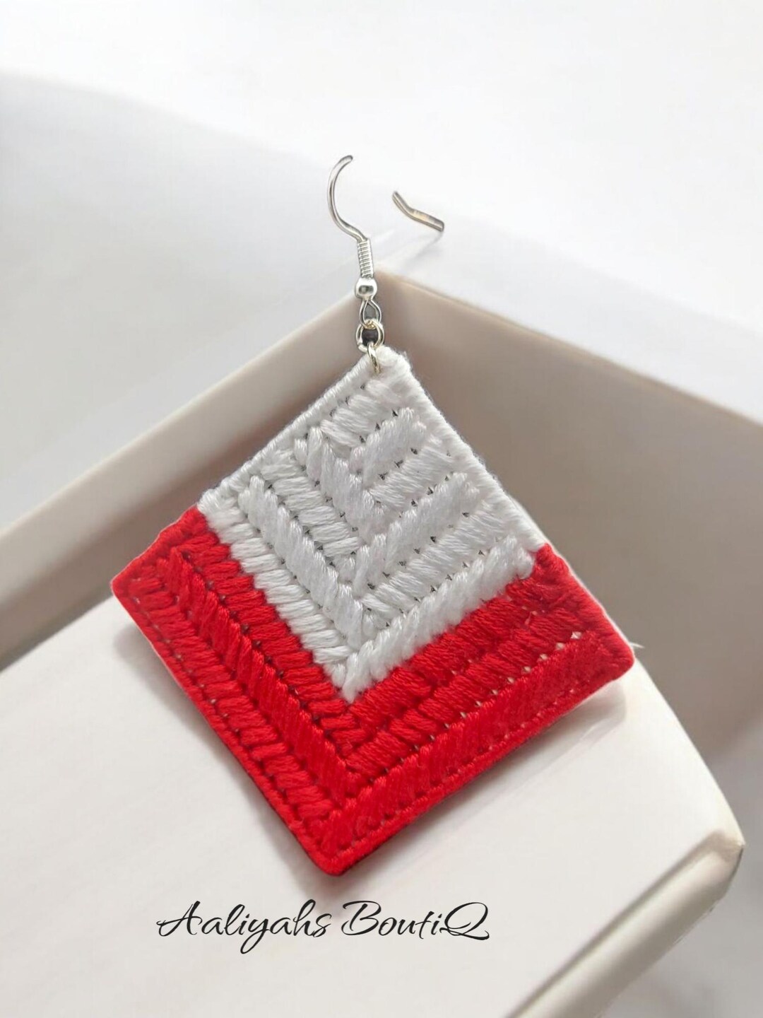 White & Red Threaded Drop Earrings - Etsy