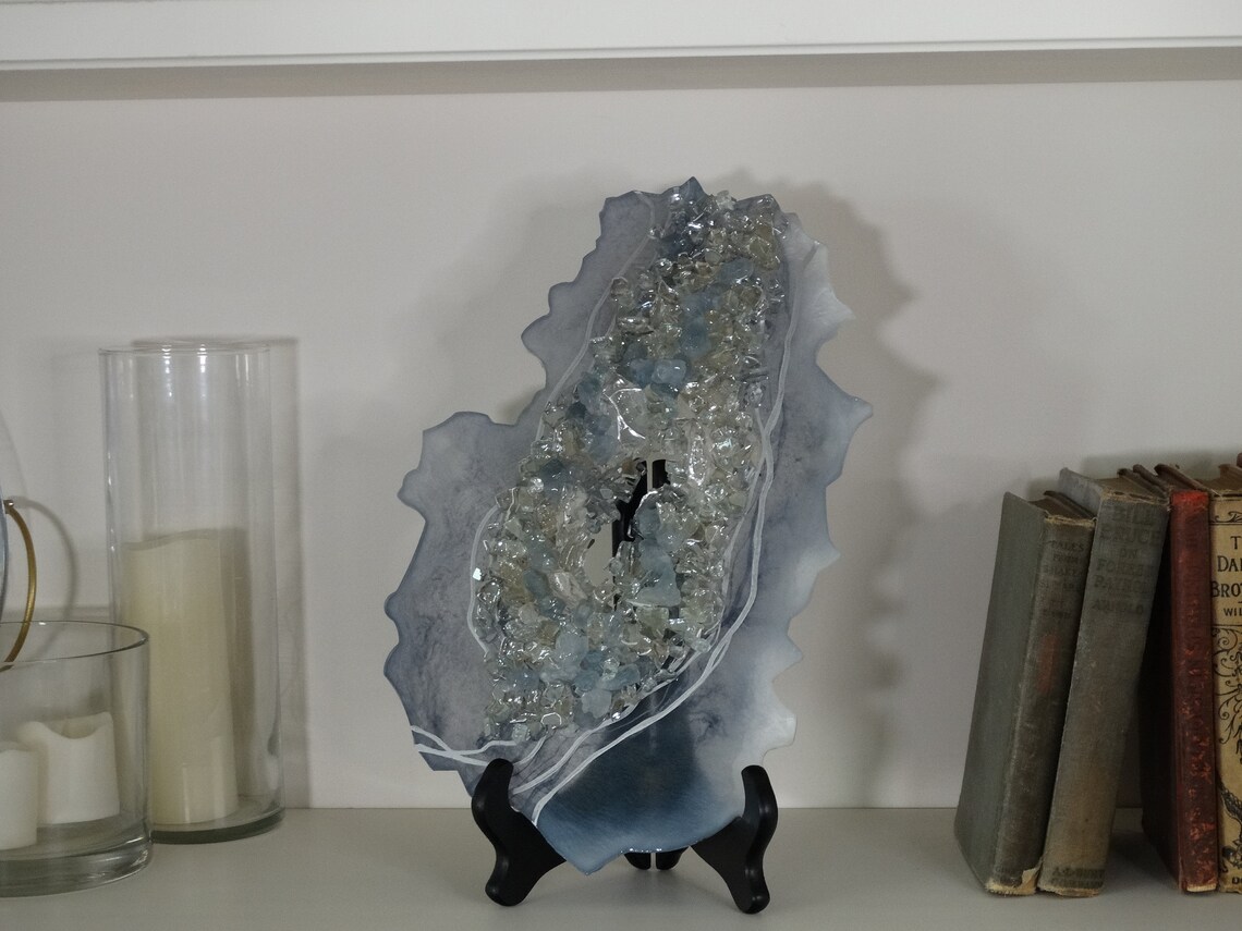 Blue Broken Geode Art. Unique Art. Tabletop Art. Birthday - Etsy