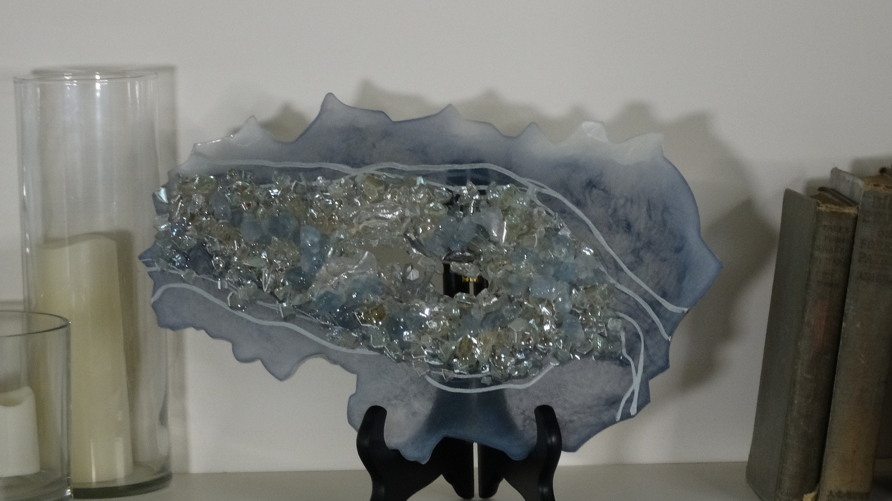 Blue Broken Geode Art. Unique Art. Tabletop Art. Birthday - Etsy
