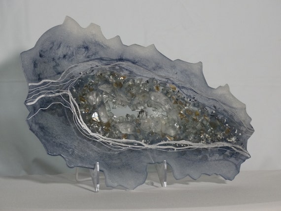 Blue Broken Geode Art. Unique Art. Tabletop Art. Birthday - Etsy