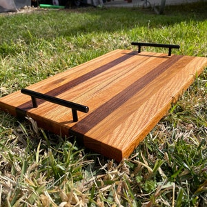 Handmade Serving Board With Handles, Modern Striped Hardwood Tray ...