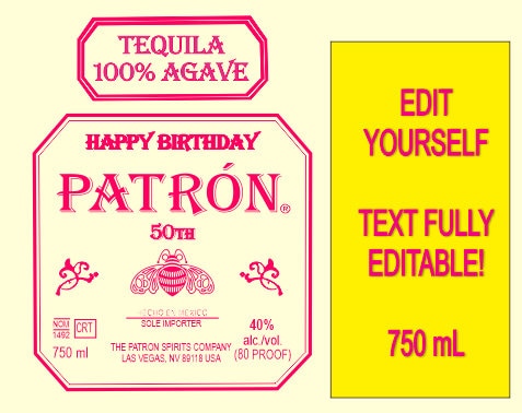 DIY Patron Tequila Label Customizable PINK Version, Fully Customizable ...