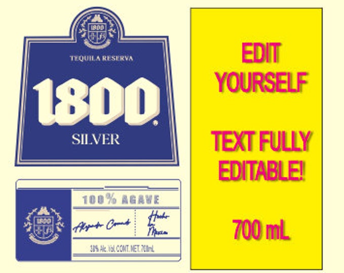 1800 Tequila Custom Sticker Label Reposado Silver Anejo Coconut - Etsy