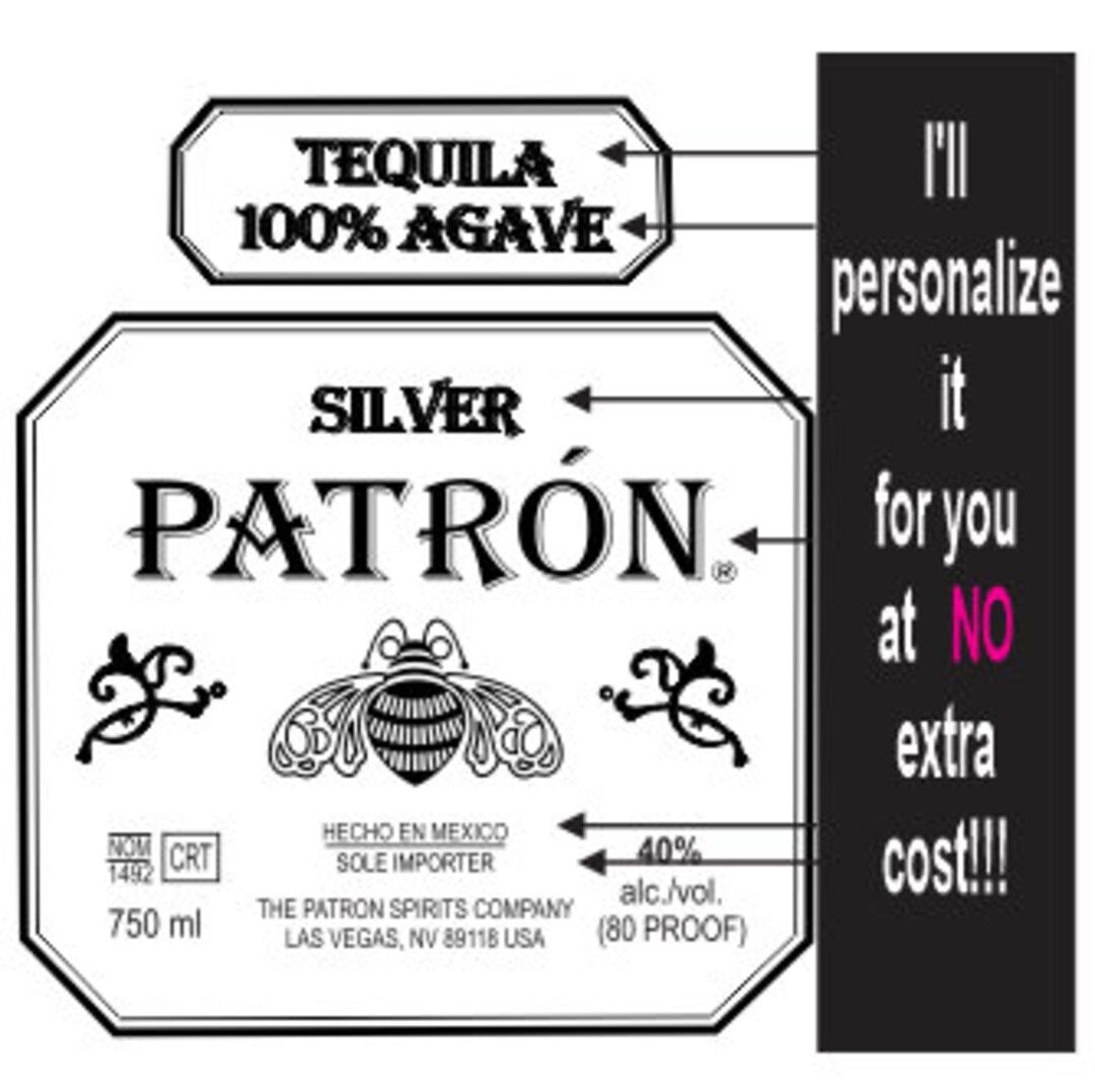 Digital Tequila Patron Label in SVG, All Curves, Layers, to Sublimate ...
